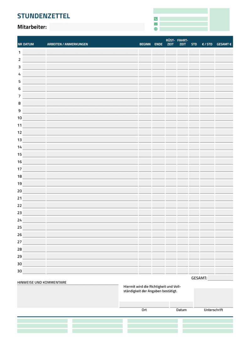 Stundenzettel Vorlage: digital ausfüllbare PDF - Formilo