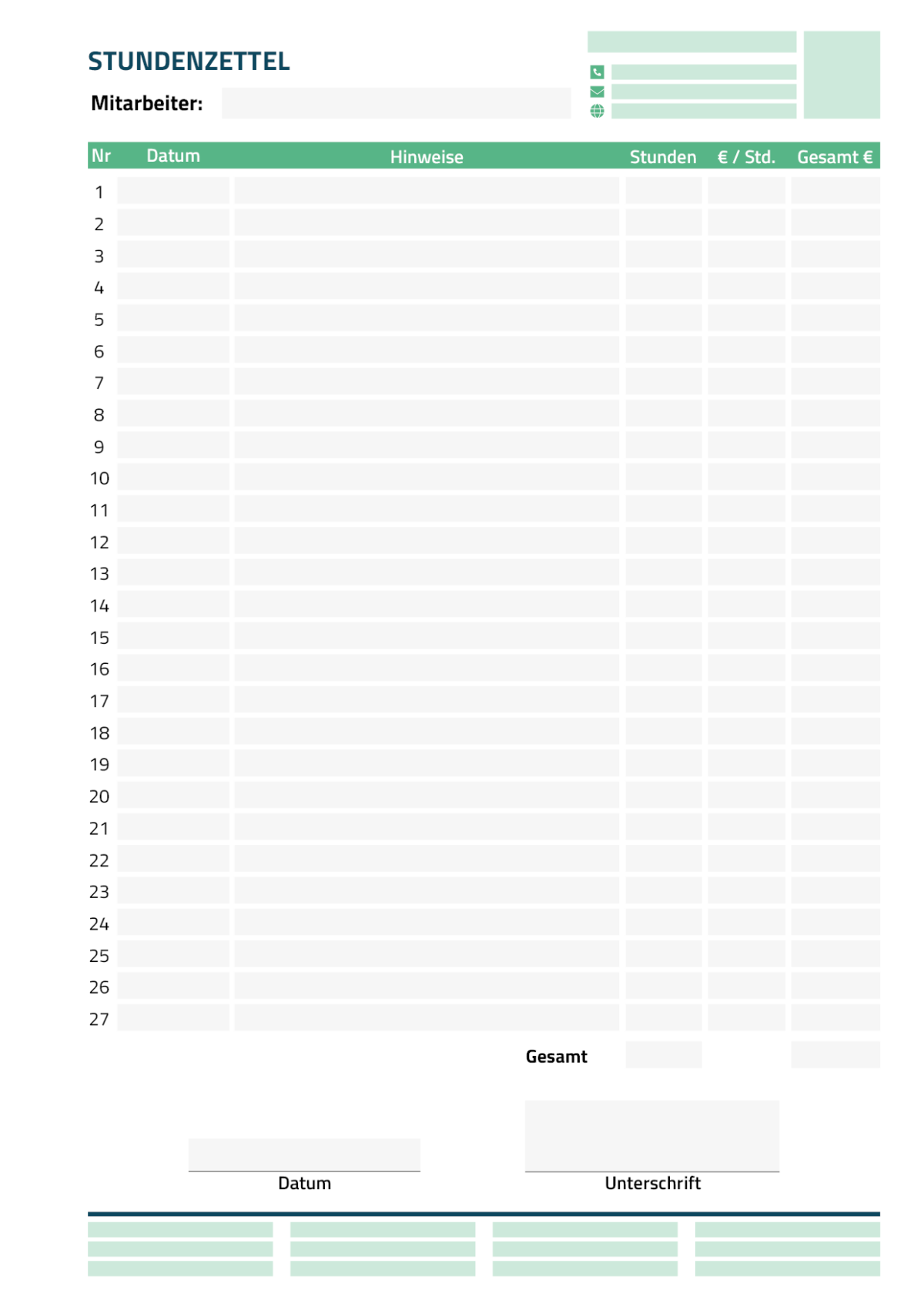 Stundenzettel Vorlage: digital ausfüllbare PDF - Formilo