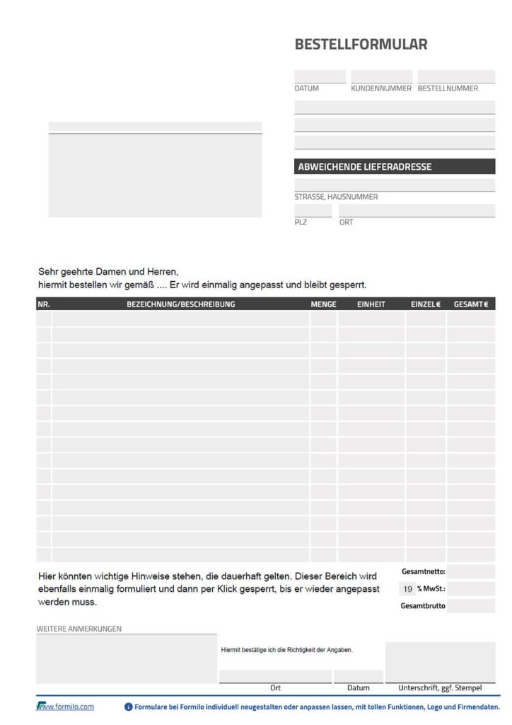 Bestellformular - Formilo