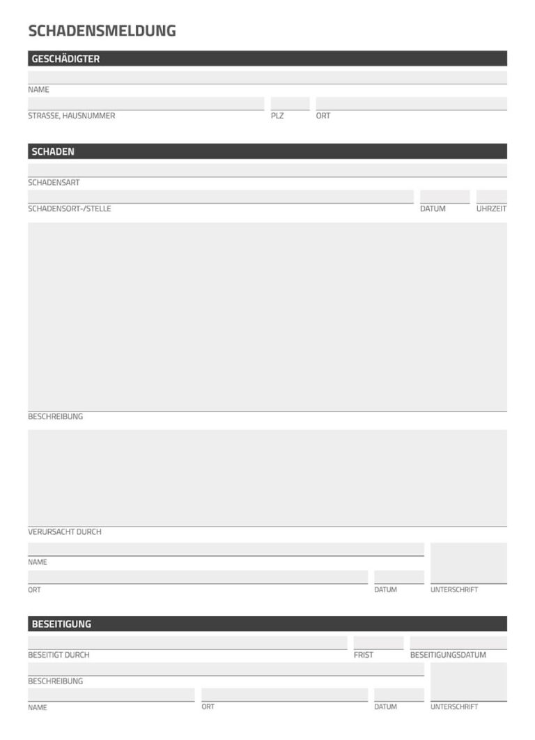 Schadensmeldung Vorlage Pdf